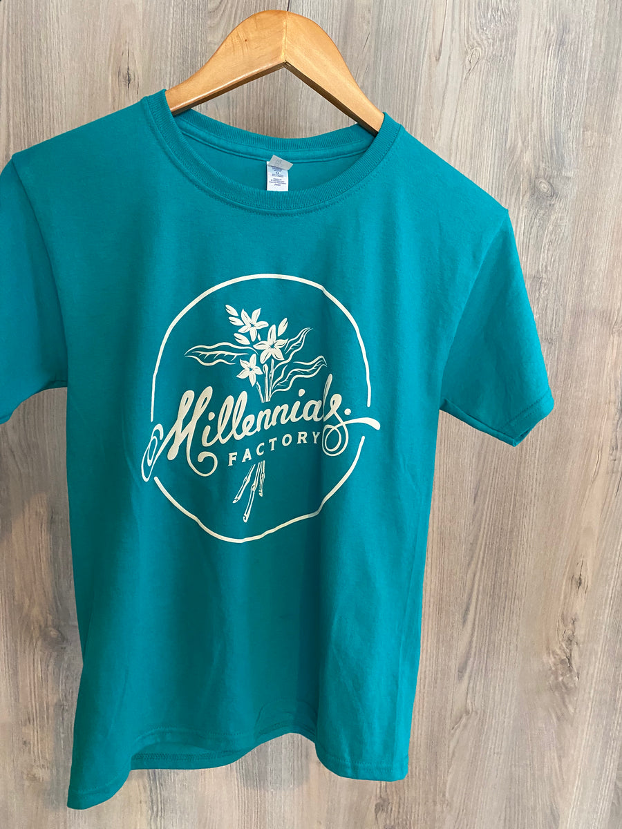 Millennials Factory Round Logo Teal T-shirt – Millennials Coffee Store
